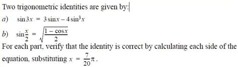 solved two trigonometric identities are given by sin 3x 3sin x 4sin 3x b sin x 1
