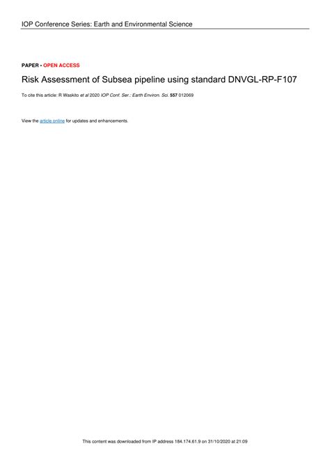 Pdf Risk Assessment Of Subsea Pipeline Using Standard Dnvgl Rp F107