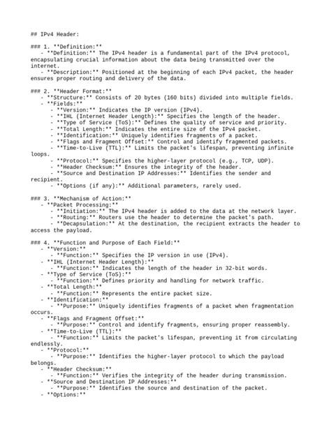 ipv4 header pdf internet protocols network packet