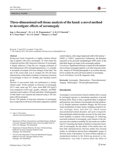Pdf Three Dimensional Soft Tissue Analysis Of The Hand A Novel Method To Investigate Effects