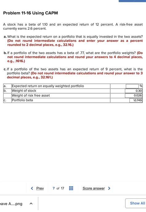 Solved Problem 11 16 Using Capm A Stock Has A Beta Of 1 10