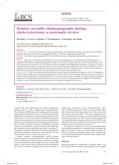 Pdf Routine On Table Cholangiography During Cholecystectomy A