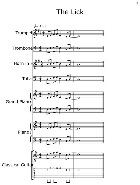 The Lick Sheet Music For Trumpet Trombone Horn In F Tuba Piano