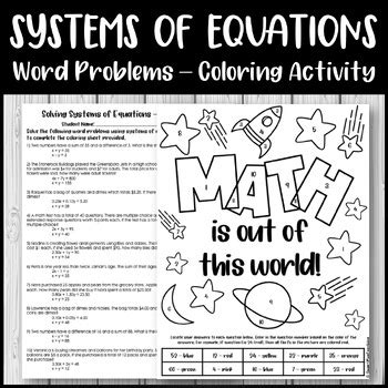 Systems Of Equations Word Problems Coloring Activity By Smart Pug Teaching