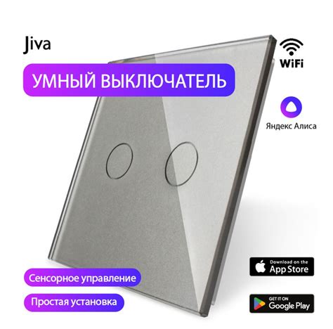 Умный выключатель с Алисой сенсорный WiFi, серый, 2-к (двухклавишный ...