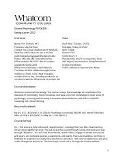 SYLL PSYC Ol Sp Graham Pdf General Psychology PSYC Spring Quarter Instructor