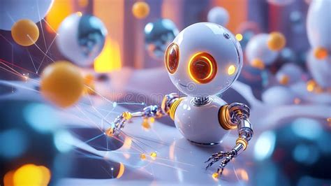 A Robot Is Surrounded By Many Small Balls Some Of Which Are Yellow Stock Image Image Of
