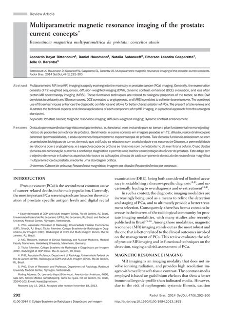 Pdf Multiparametric Magnetic Resonance Imaging Of The Prostate
