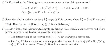 Solved A Verify Whether The Following Sets Are Convex Or Chegg