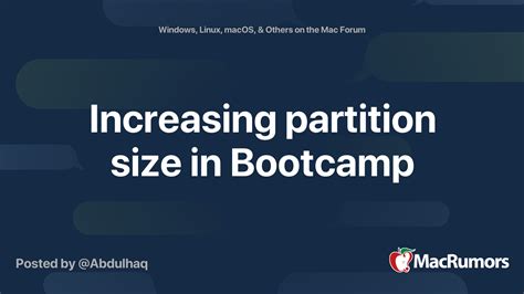 increasing partition size in bootcamp macrumors forums