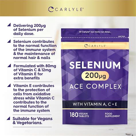 Selenium Ace 200mcg With Vitamin A C And E 180 Vegan Tablets High Strength Selenium