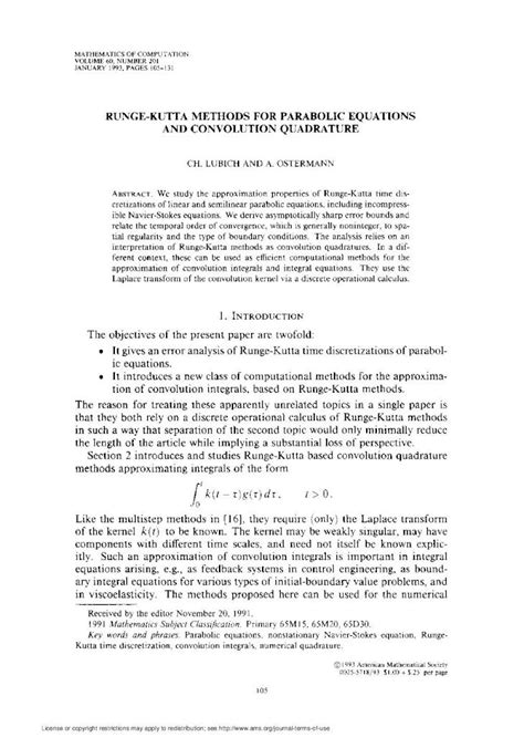 Pdf Runge Kutta Methods For Parabolic €¦ · Runge Kutta Methods For