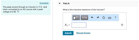 Solved Constants Part A The Peak Current Through An Inductor Chegg Com