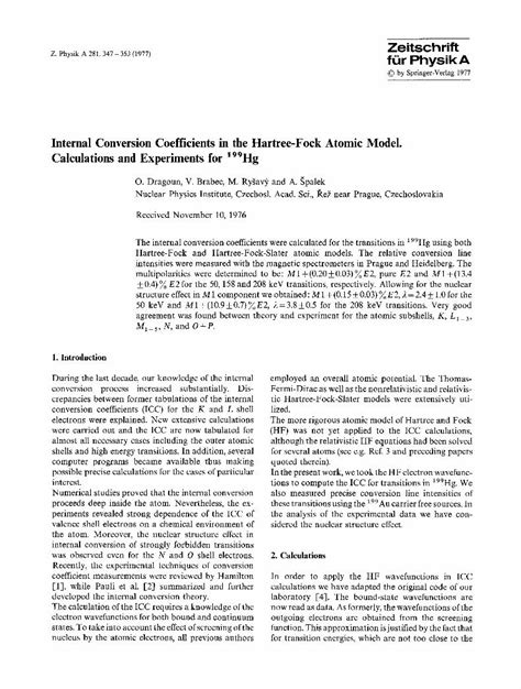 Pdf Internal Conversion Coefficients In The Hartree Fock Atomic Model