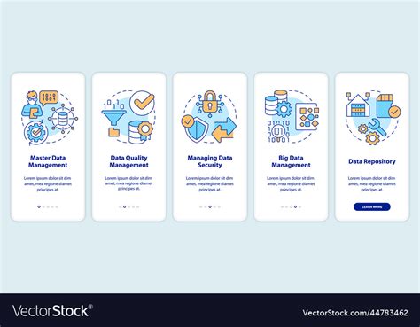 Types Of Data Management Onboarding Mobile App Vector Image