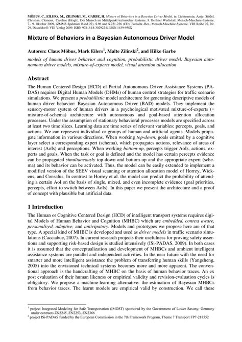 Pdf Mixture Of Behaviors In A Bayesian Autonomous Driver Model