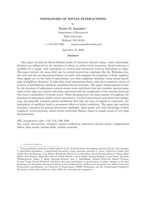 Pdf Topologies Of Social Interactions