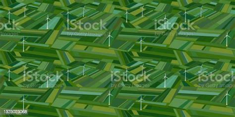 원활한 평면 추상 적 녹색 필드 및 풍력 터빈 패턴 벡터 일러스트 레이션 기하학적 배경 개념에 대한 스톡 벡터 아트 및 기타 이미지 개념 건축물 검은색 Istock