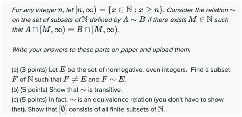 solved for any integer n let [n 00 {x en x n}