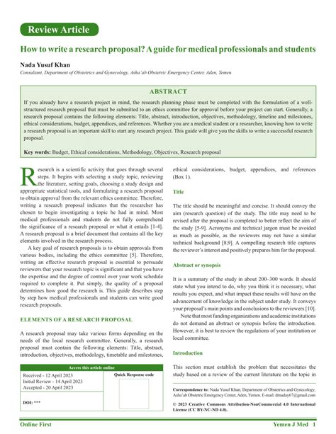 PDF How To Write A Research Proposal A Guide For Medical