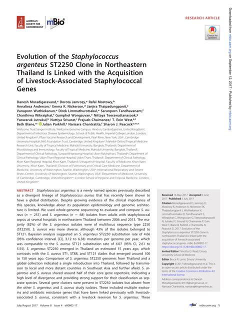 Pdf Evolution Of The Staphylococcus Argenteus St2250 Clone In Northeastern Thailand Is Linked