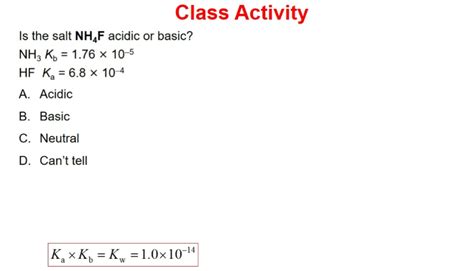 Solved Class Activity Is The Salt Nh4 F Acidic Or Basic