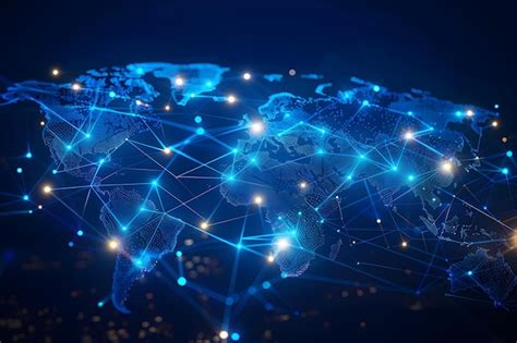 Abstract Polygonal World Map On Dark Blue Background Premium Ai Generated Image