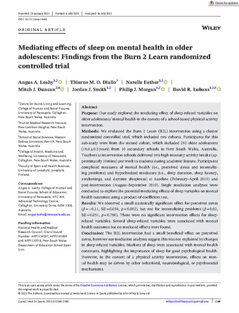Mediating Effects Of Sleep Scand J Med Sci Sports 20233323692380