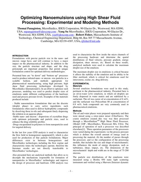 Pdf Optimizing Nanoemulsions Using High Shear Fluid Processing