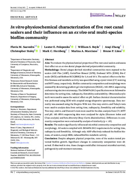 Pdf In Vitro Physicochemical Characterization Of Five Root Canal Sealers And Their Influence