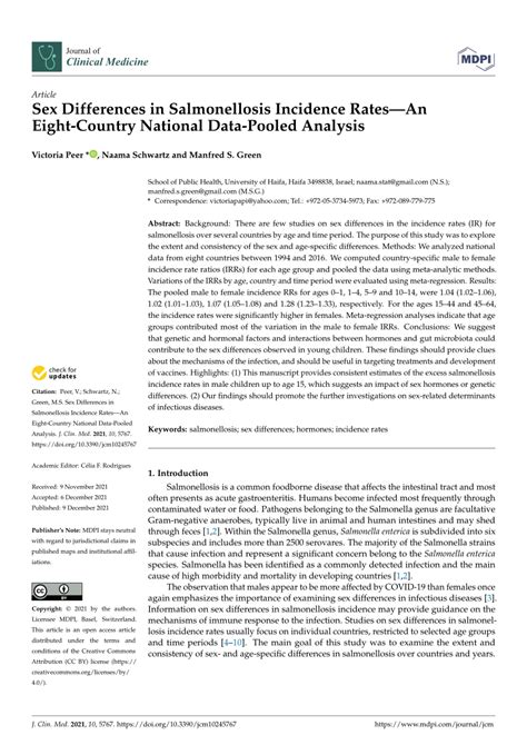 Pdf Sex Differences In Salmonellosis Incidence Rates—an Eight Country