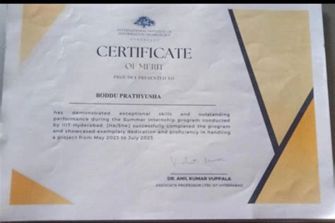 Boddu Prathyusha On Linkedin Kiet Internshipmerit Iiithyderabad