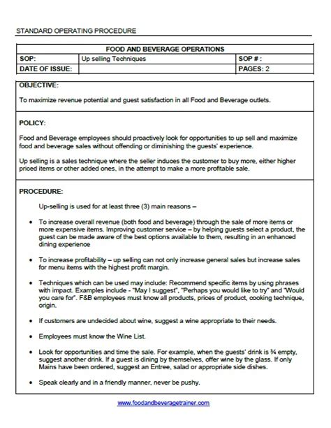 SOP Food And Beverage Trainer