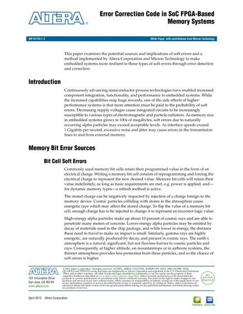 Error Correction Code In SoC FPGA Based Memory Systems Micron
