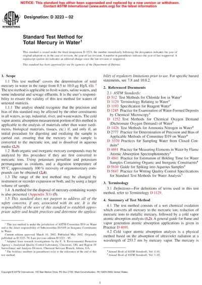 Astm D3223 02 Standard Test Method For Total Mercury In Water