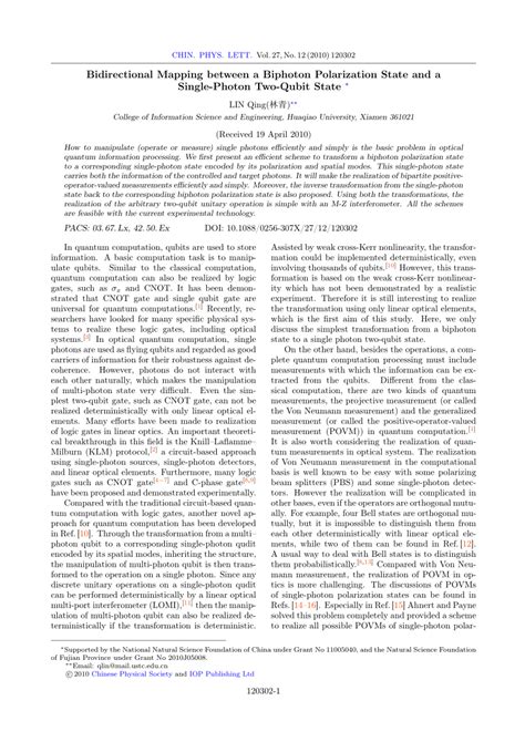 Pdf Bidirectional Mapping Between A Biphoton Polarization State And A Single Photon Two Qubit