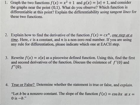 solved 1 graph the two functions f x x2 1 and g x ∣x∣ 1