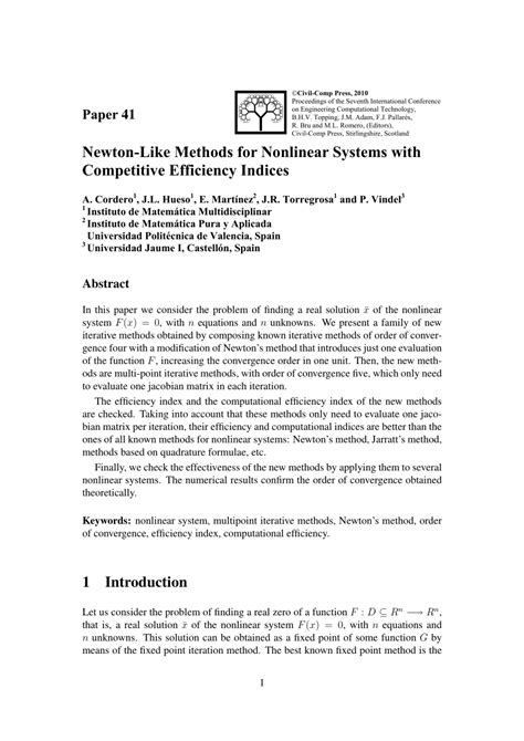 PDF Newton Like Methods For Nonlinear Systems With Competitive Efficiency Indices