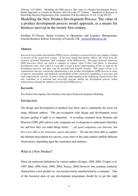 pdf modelling the new product development process the value of a