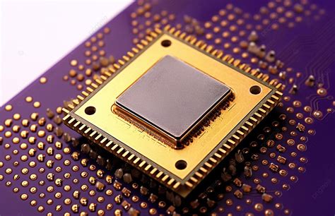 Electronic Circuit Small Gold Cpu Chip Background Cpu Part Object Background Image And
