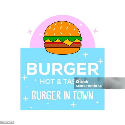 햄버거 배너 로고 디자인 벡터 서식 파일 패스트 푸드 플랫 로고 현대 미니멀 디자인 일러스트 고기에 대한 스톡 벡터 아트 및