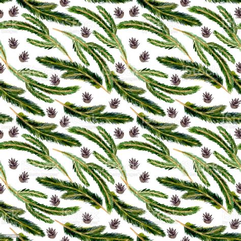 수채화 손은 흰색 배경에 원두와 전나무 나무의 가지와 원활한 패턴을 그린 0명에 대한 스톡 벡터 아트 및 기타 이미지 0명