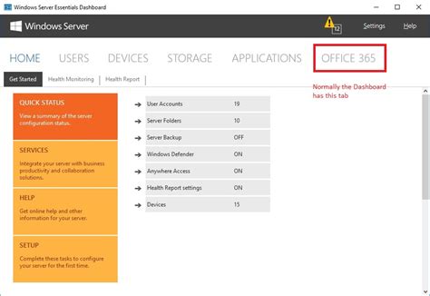 Windows Server 2016 Dashboard Office 365 Tab Not Visible Microsoft Qanda