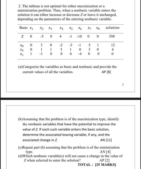 [solved] answer correctly please 2 the tableau is not opti