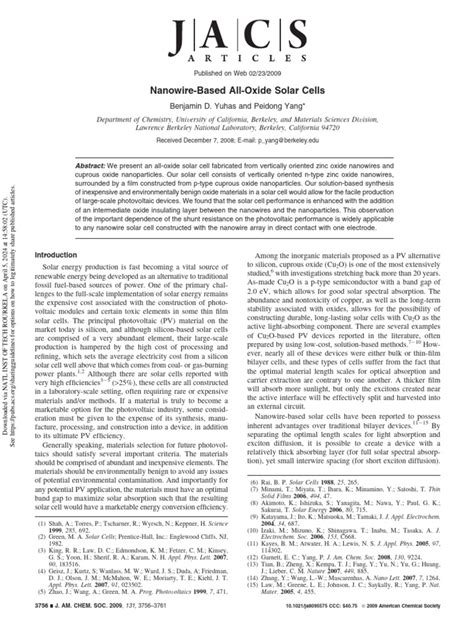 yuhas yang 2009 nanowire based all oxide solar cells pdf solar cell