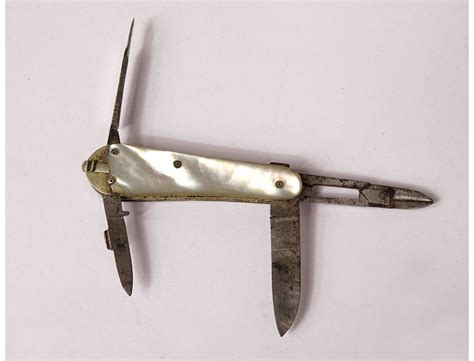 Small Pocket Knife Miniature Mother Of Pearl Scissors Xixth Century