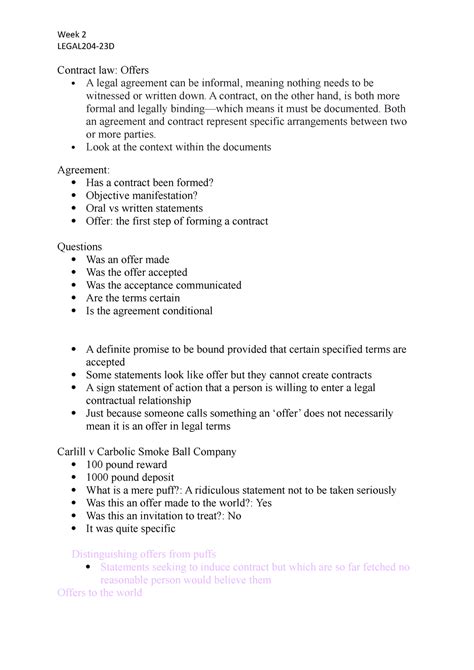 Week 2 Offers Lecture Notes On Contracts Week 2 Legal204 23d