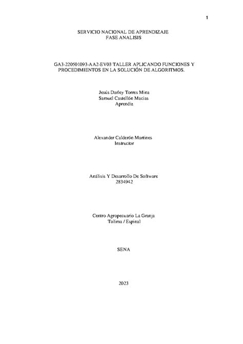 Taller Aplicando Funciones Y Procedimientos En La Solucion De