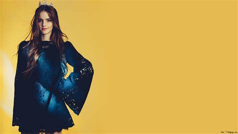 Princess Emma Watson In Blue Dress And Yellow Background Hd Wallpaper