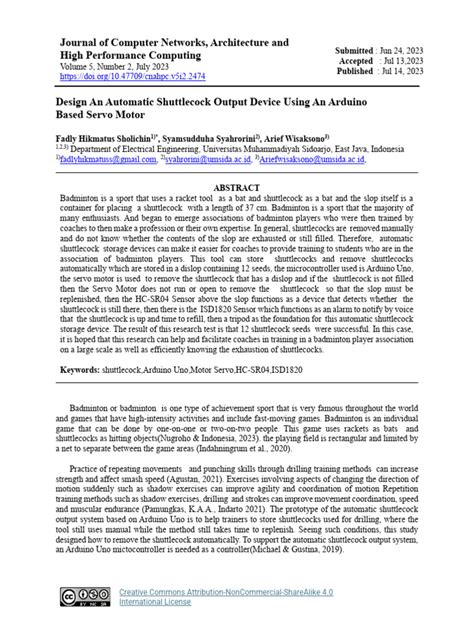 Design An Automatic Shuttlecock Output Device Usin Pdf Arduino